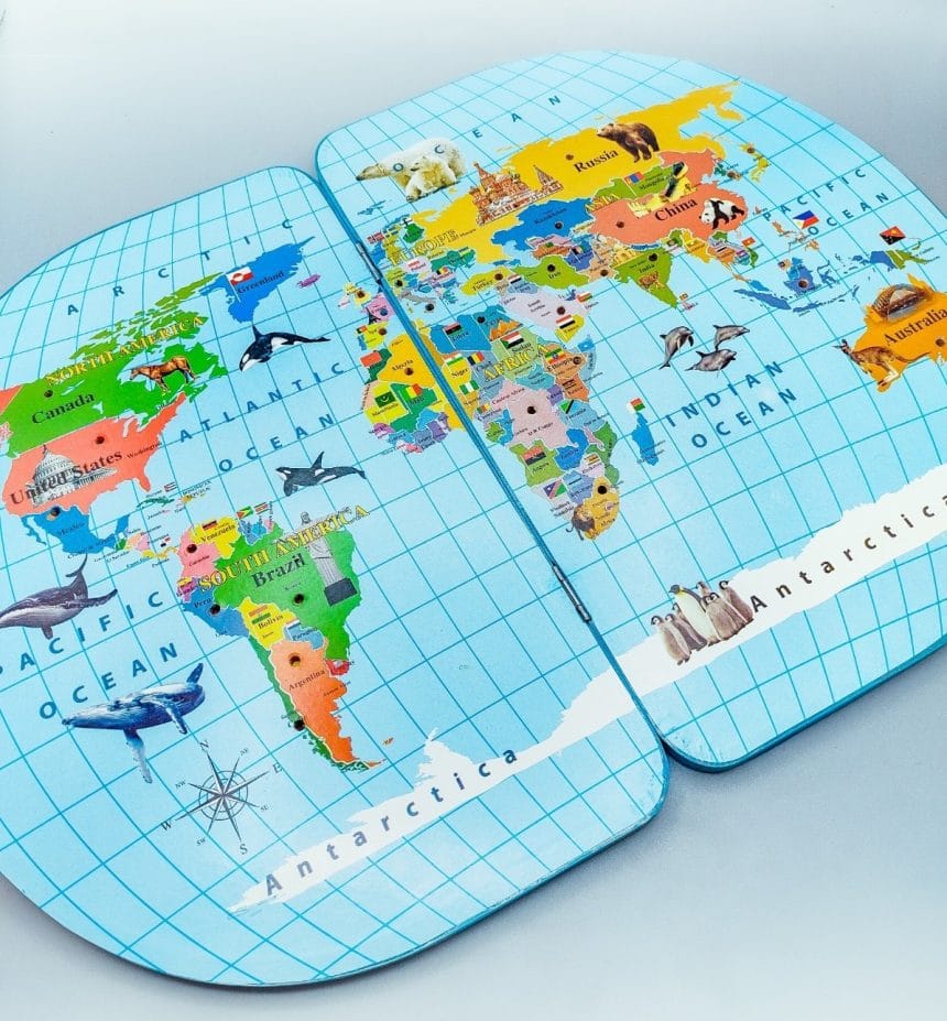 Educational Wooden World Map With Recognition 30 Countries Flags – Mama ...